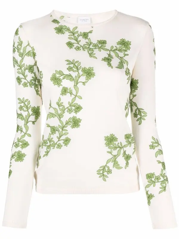 Giambattista Valli Embroidered-floral Fine-knit Jumper - Neutrals