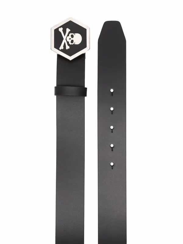 Philipp Plein Leather Belt With Skull Buckle