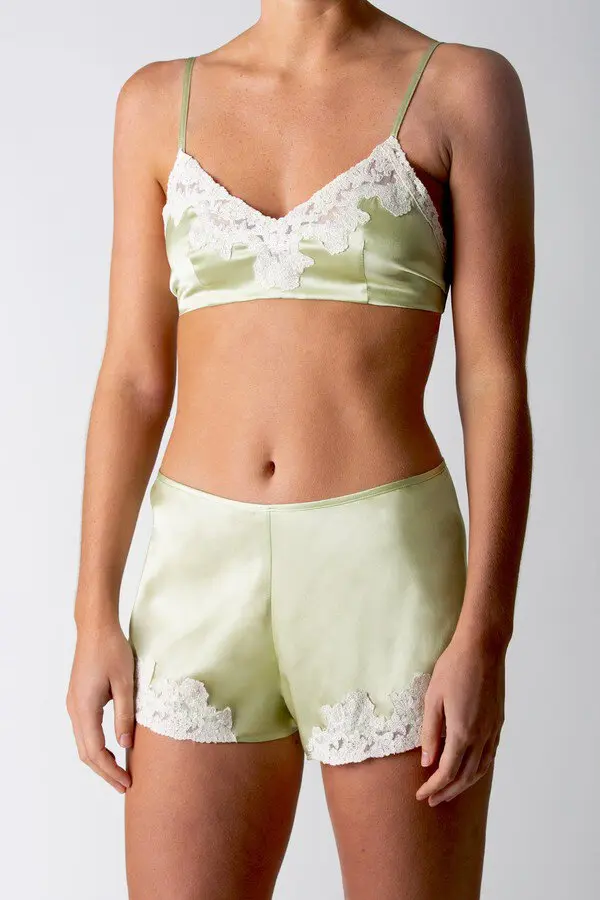 Miguelina Nova Scalloped Lace Silk Shorts - Green