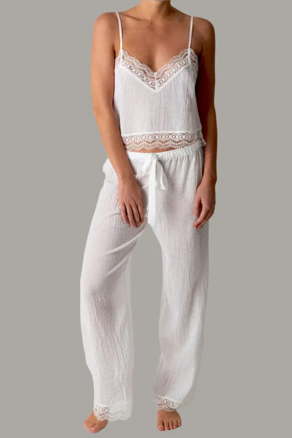 Miguelina Diana Gauze Lounge Pant - White
