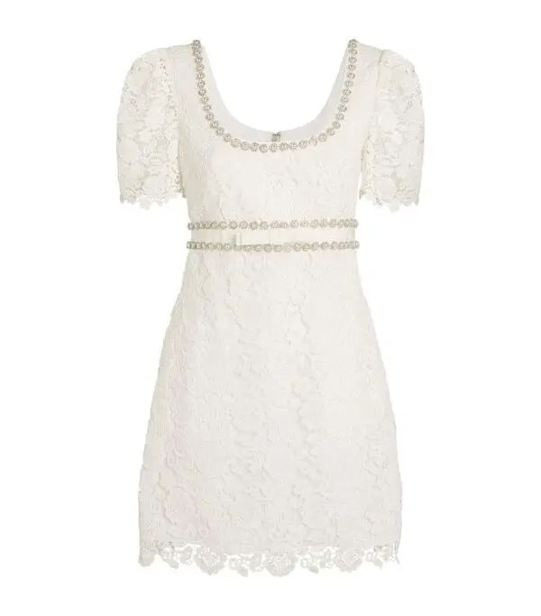 Self-Portrait Lace Guipure Mini Dress In White - 33% Off | Editorialist