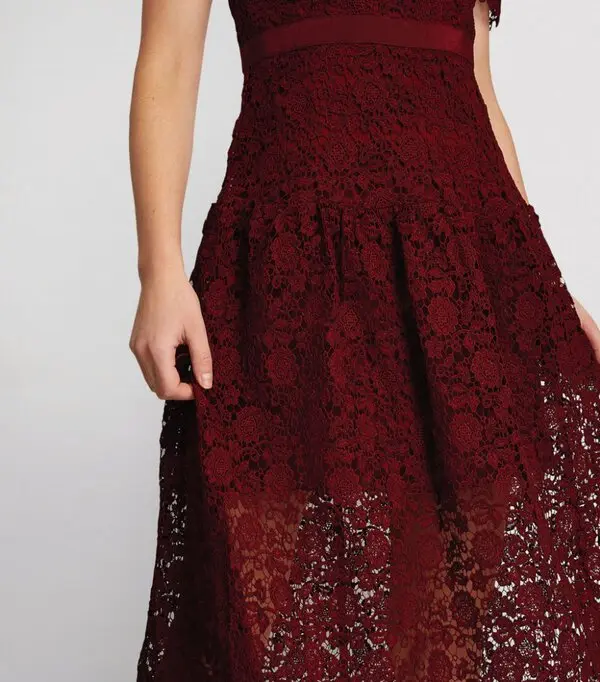 burgundy guipure lace midi dress Self-Portrait Guipure Lace Midi Dress