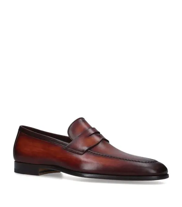 Magnanni Leather Penny Slot Loafers - Beige