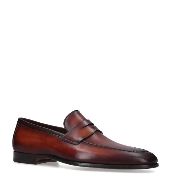 Magnanni Leather Penny Slot Loafers - Beige