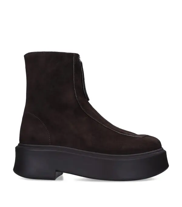 THE ROW Zipped Suede Ankle Boots - Brown