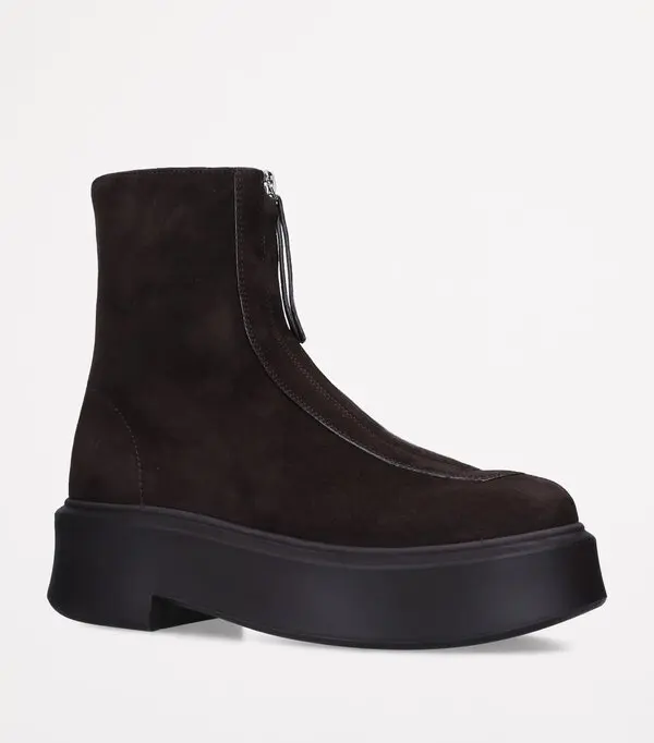 THE ROW Zipped Suede Ankle Boots - Brown