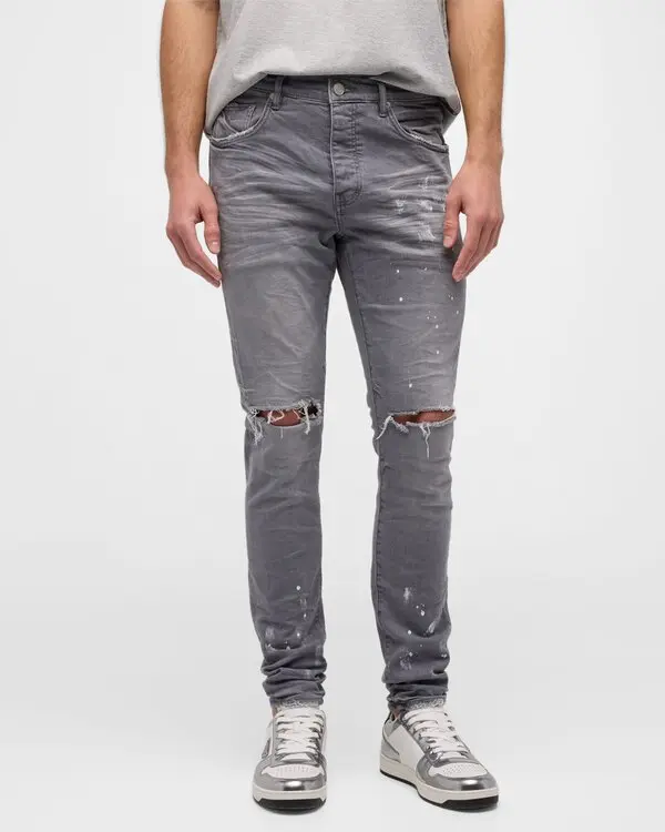 Purple Brand Knee-Slit Tapered Jeans With Paint Splatter In Grey