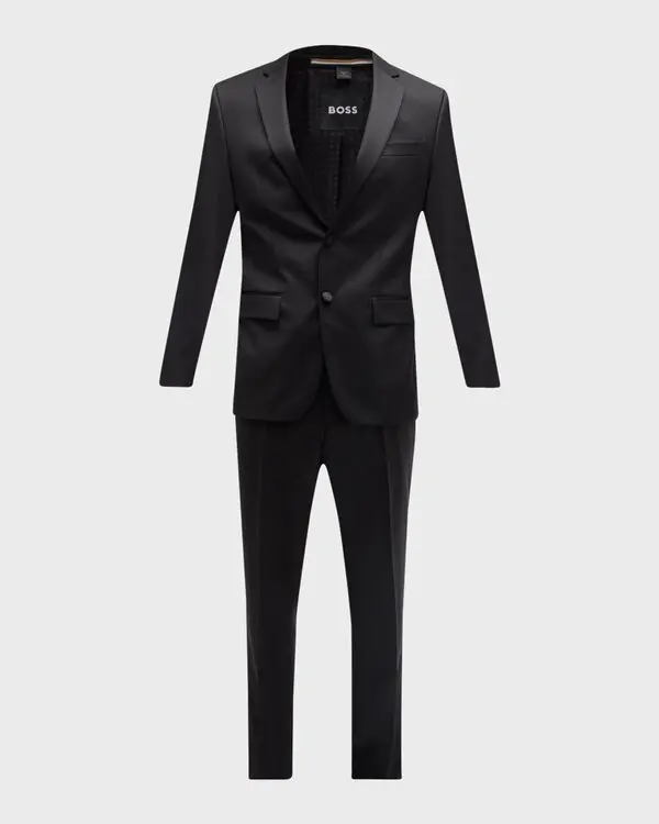 BOSS Halven Gentry Satin Lapel Wool Two-piece Tuxedo - Black