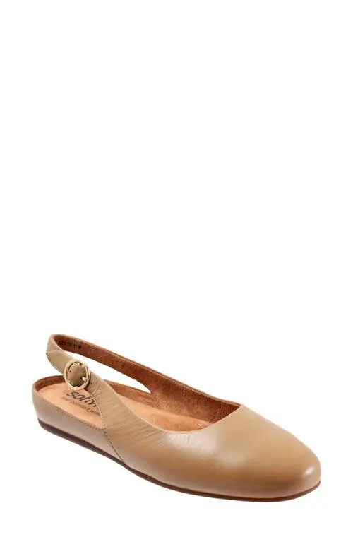 Softwalk Sandy Slingback Flat Sandals - Beige Nappa Leather