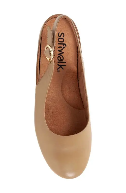 Softwalk Sandy Slingback Flat Sandals - Beige Nappa Leather