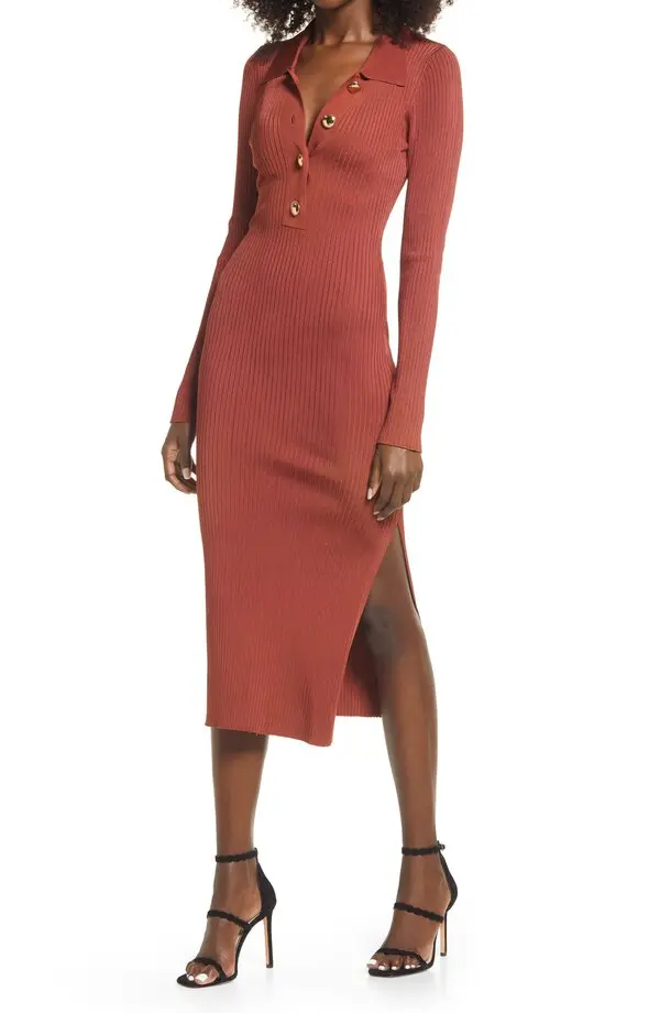 Good American Long Sleeve Polo Midi Dress In Brick001 - 30% Off |  Editorialist