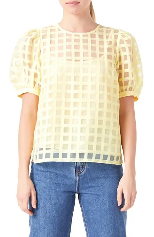 English Factory Windowpane Sheer Top - Light Yellow