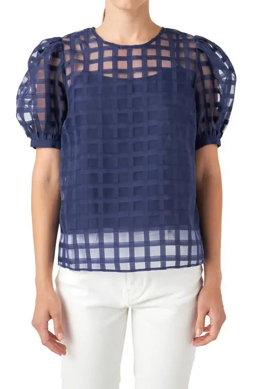 English Factory Windowpane Sheer Top - Navy