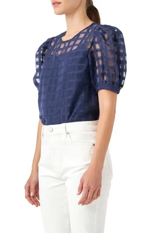 English Factory Windowpane Sheer Top - Navy