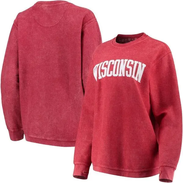 PRESSBOX Wisconsin Badgers Comfy Cord Basic Arch Pullover Sweatshirt