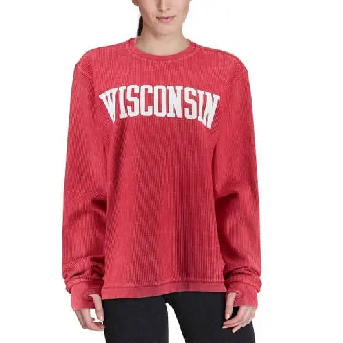 PRESSBOX Wisconsin Badgers Comfy Cord Basic Arch Pullover Sweatshirt