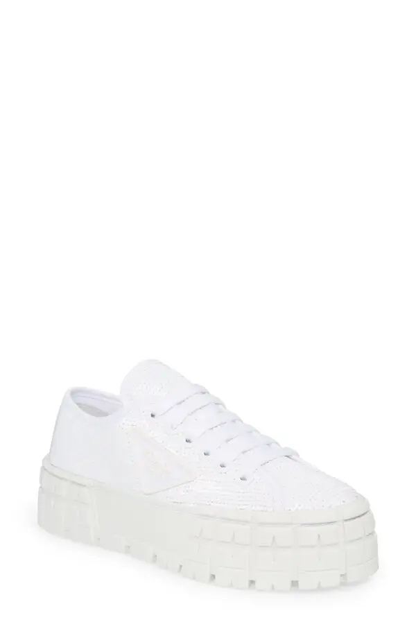 Prada Double Wheel Sequin Platform Sneaker