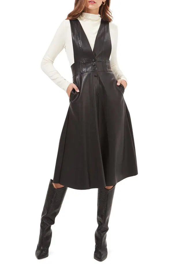 Astr The Label Rosemary Faux Leather Pinafore Dress - Black | Editorialist