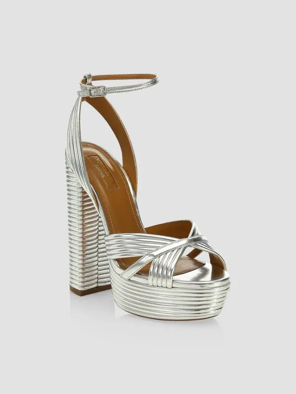 AQUAZZURA Sundance Metallic Platform Sandals - Silver
