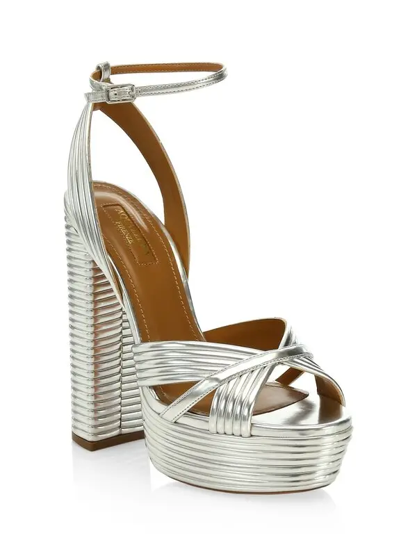AQUAZZURA Sundance Metallic Platform Sandals - Silver