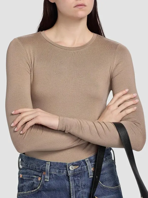 Majestic Filatures Soft Touch Crewneck Long-sleeve Top - Coffee Latte