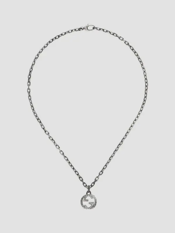 Gucci Textured Interlocking G Pendant Necklace - Silver