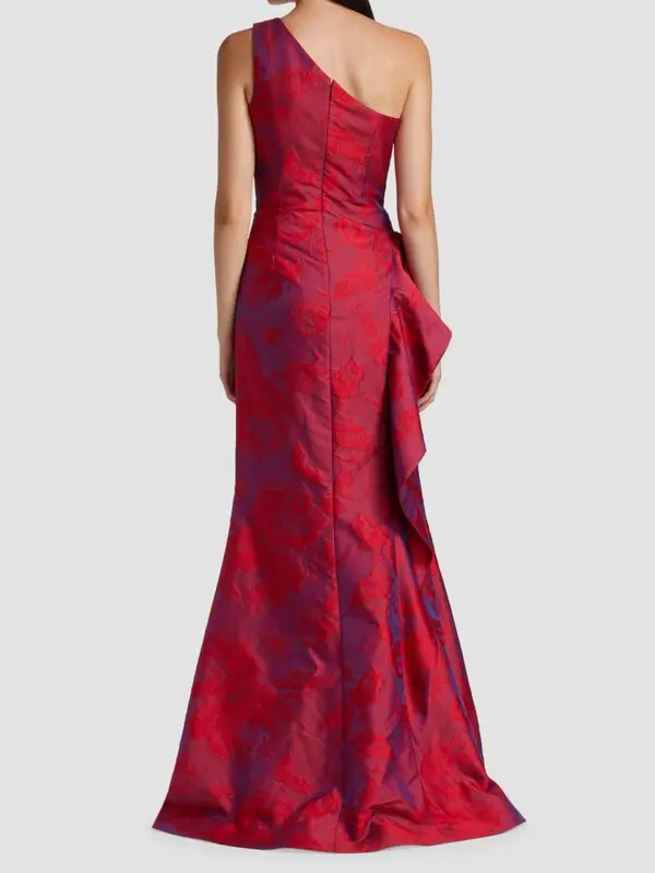 Rickie Freeman For Teri Jon Jacquard One-shoulder Ruched Gown