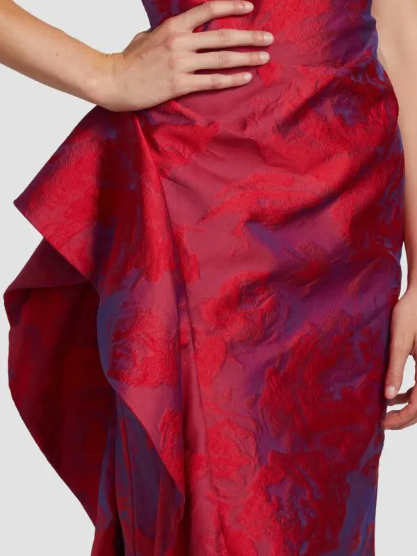 Rickie Freeman For Teri Jon Jacquard One-shoulder Ruched Gown
