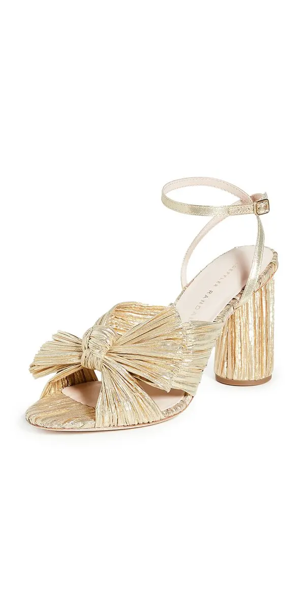 LOEFFLER RANDALL Camellia Pleated Bow Heels With Ankle Strap - Gold