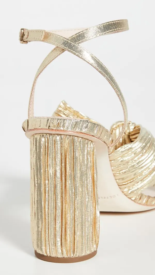 LOEFFLER RANDALL Camellia Pleated Bow Heels With Ankle Strap - Gold