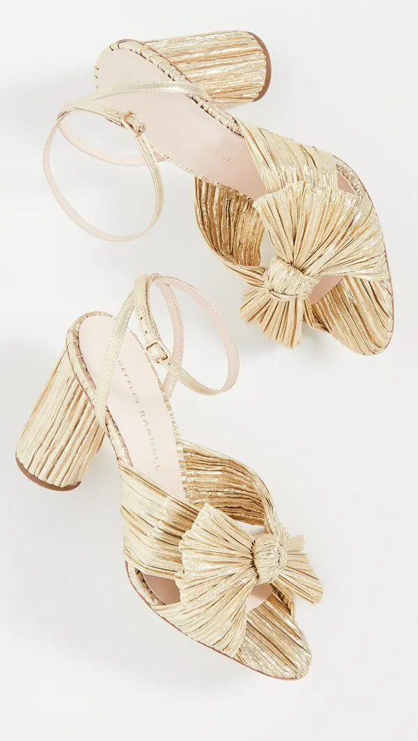 LOEFFLER RANDALL Camellia Pleated Bow Heels With Ankle Strap - Gold