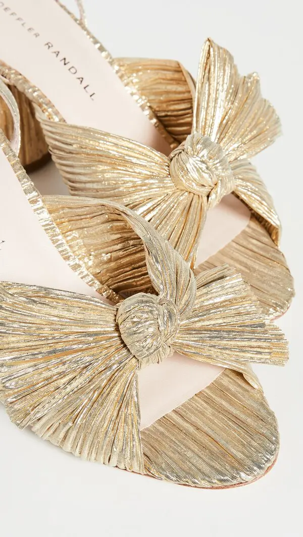 LOEFFLER RANDALL Camellia Pleated Bow Heels With Ankle Strap - Gold
