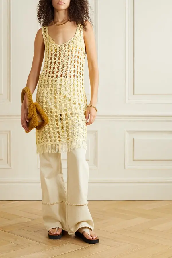 Calle Del Mar Fringed Crocheted Mini Dress