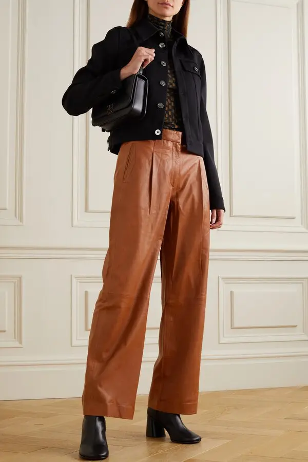 Rag & Bone Leslie Pleated Leather Wide-leg Pants