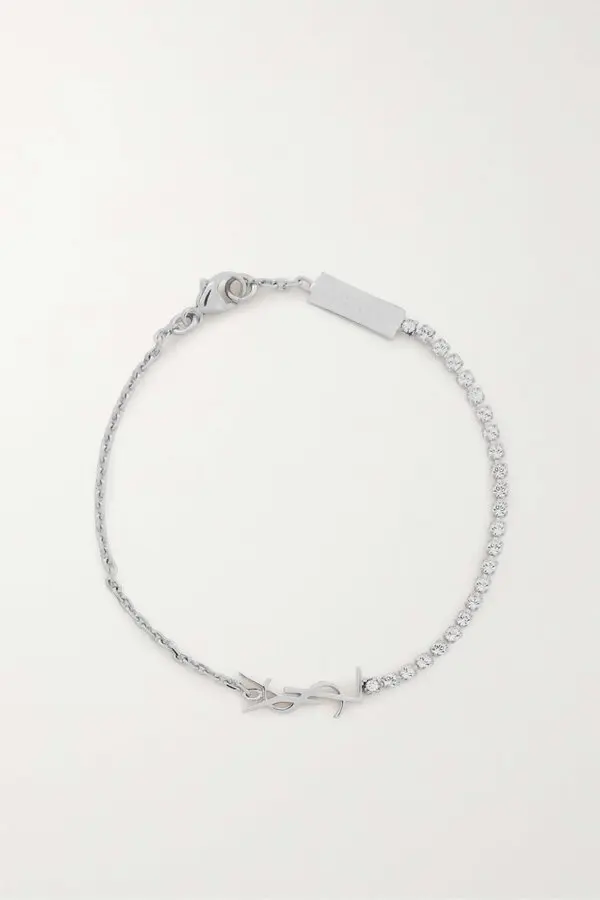 Saint Laurent Tone Crystal Bracelet - Silver