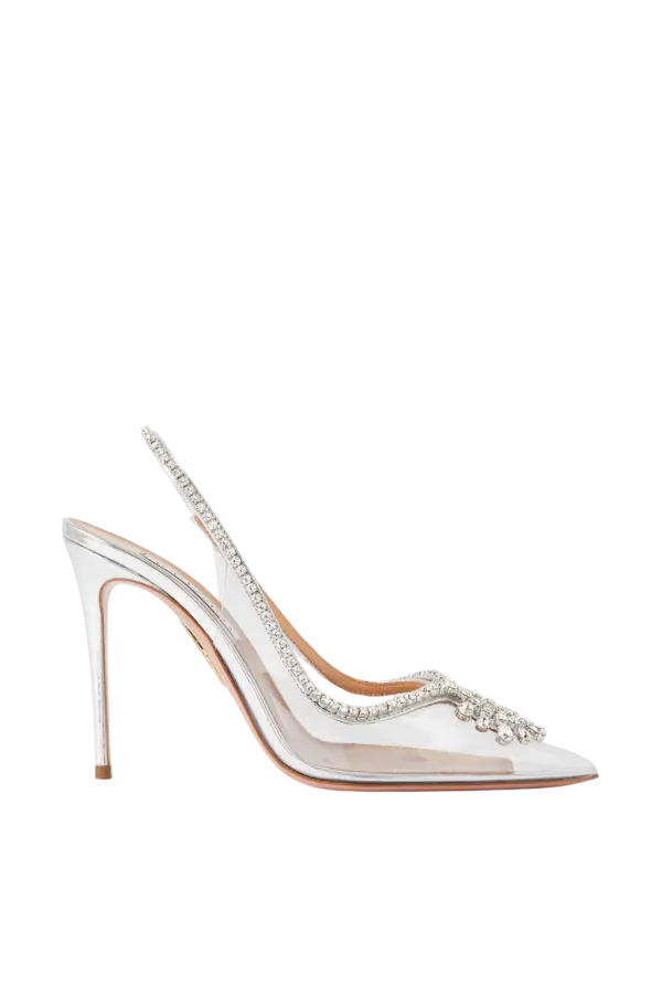 AQUAZZURA Seduction 105 Crystal-embellished Slingback Pumps - Silver