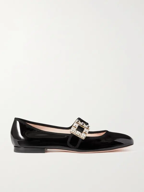 ROGER VIVIER Très Vivier Strass Babies Patent-leather Ballet Flats - Black