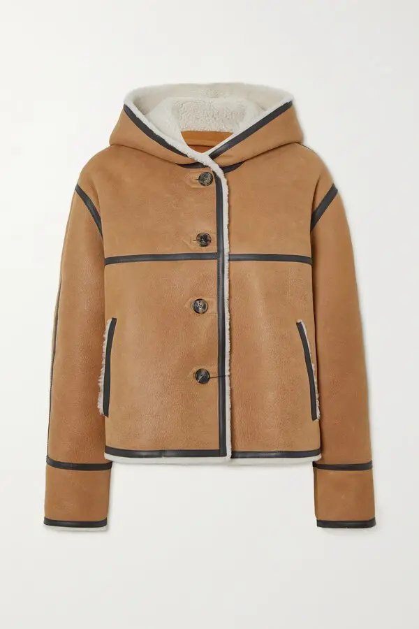 Loewe Hooded Leather-trimmed Shearling Jacket