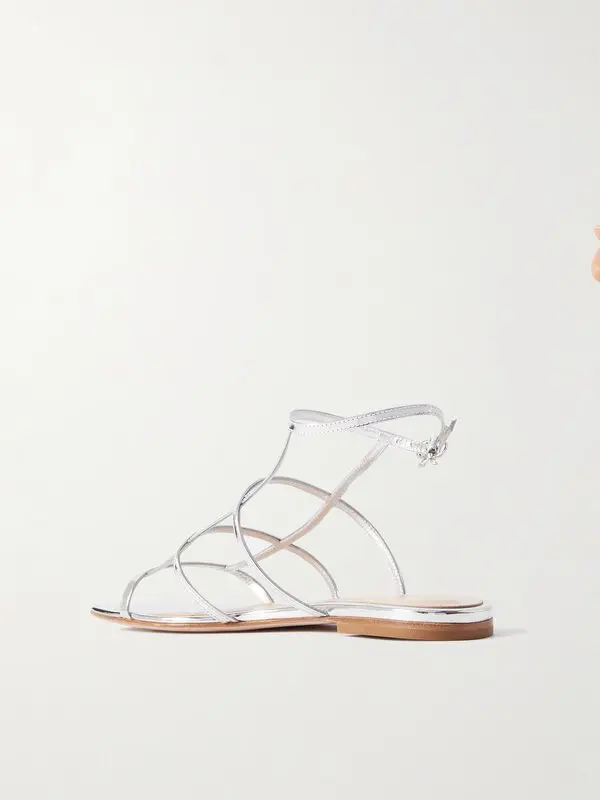 GIANVITO ROSSI Metallic Leather Sandals - Silver