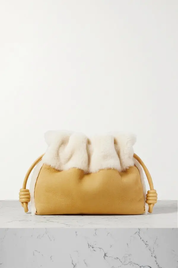 Loewe Flamenco Suede And Shearling Clutch - Brown