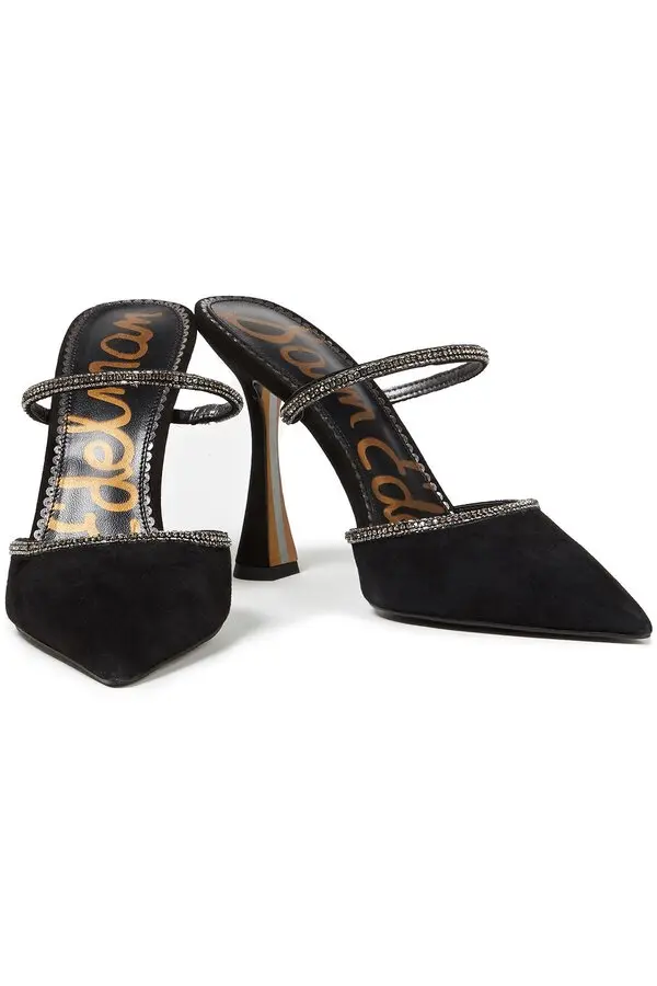 Sam Edelman Aspen Crystal-embellished Suede Mules