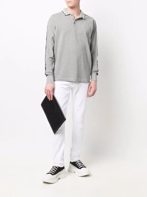Philipp Plein Logo Embroidered Polo Shirt - Grey