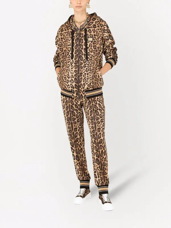 Dolce & Gabbana Leopard-print Zip-up Hoodie - Brown