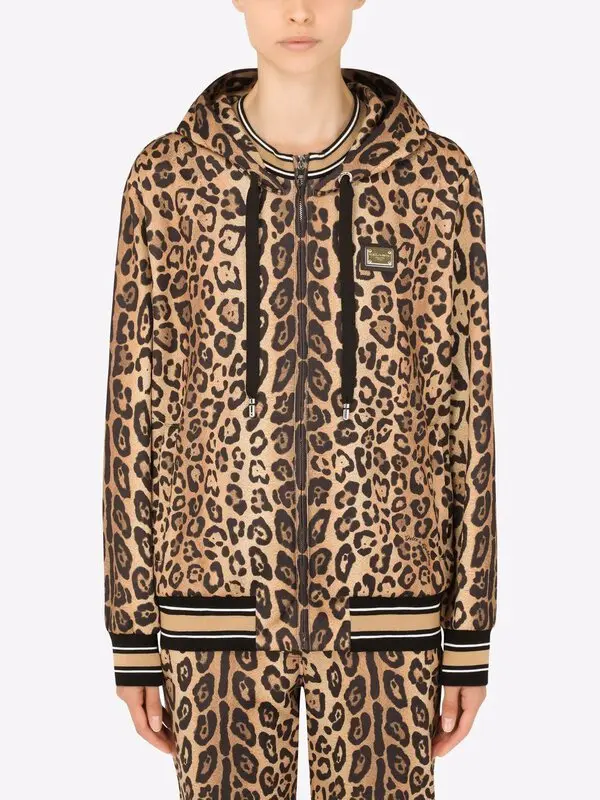 Dolce & Gabbana Leopard-print Zip-up Hoodie - Brown