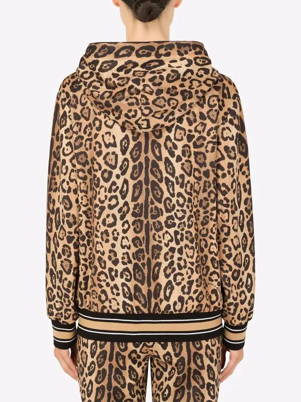 Dolce & Gabbana Leopard-print Zip-up Hoodie - Brown