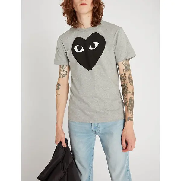 Play Comme Des Garcon Heart-print Cotton-jersey T-shirt Xxl - Grey