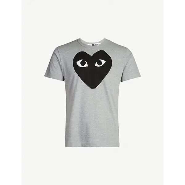 Play Comme Des Garcon Heart-print Cotton-jersey T-shirt Xxl - Grey