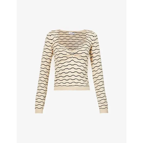 Musier Paris Ornella Long-Sleeve Cotton-Blend Top - Beige And Black |  Editorialist