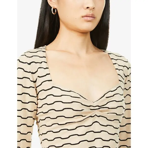 Musier Paris Ornella Long-Sleeve Cotton-Blend Top - Beige And Black |  Editorialist