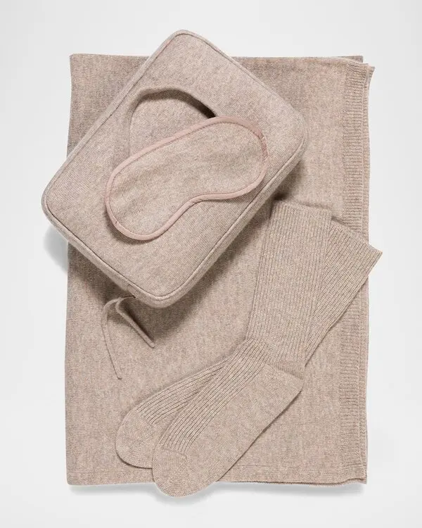 Sofia Cashmere Cashmere Cable-knit Travel Set - Oat